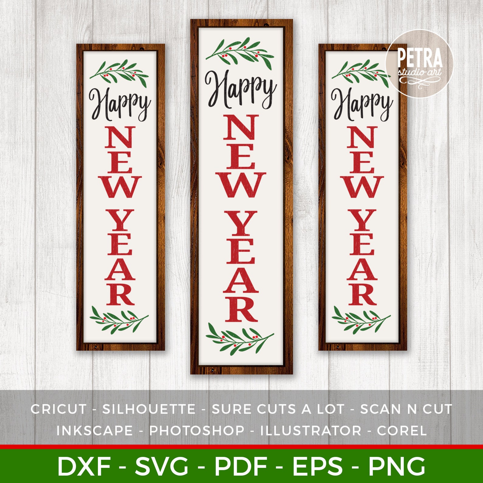 Happy New Year Vertical SVG Cut File. Great for Christmas Front Porch ...