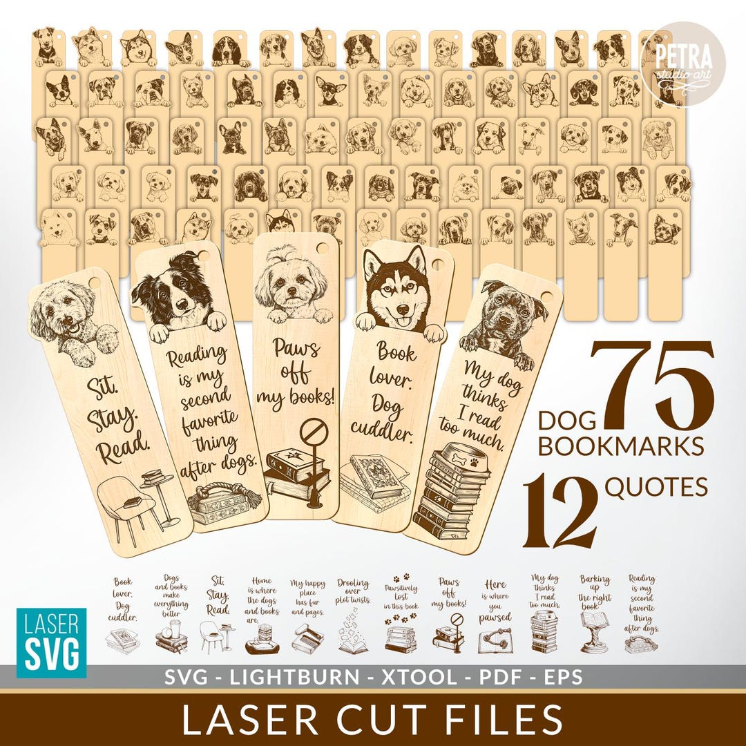 Dog Breeds Bookmark With Quotes Laser Ready SVG Cut Files Bundle. Laser ...