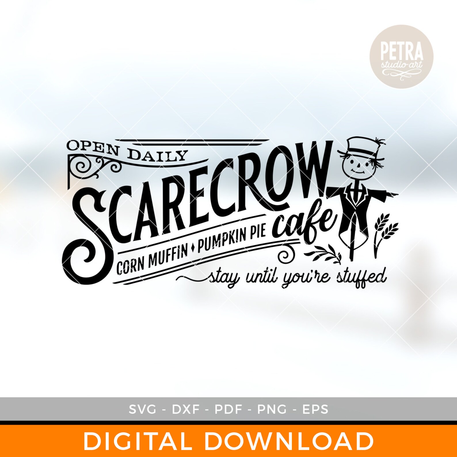 Scarecrow Cafe Sign SVG Cut File. Great for Halloween Sign and Modern ...