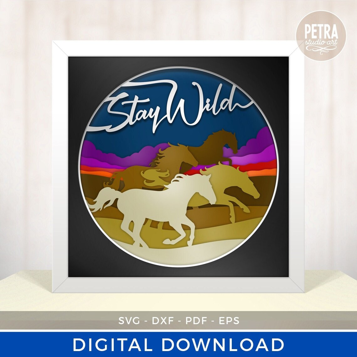 Stay Wild With Running Horses 3D Shadow Box SVG Cut File. 11 Layers ...