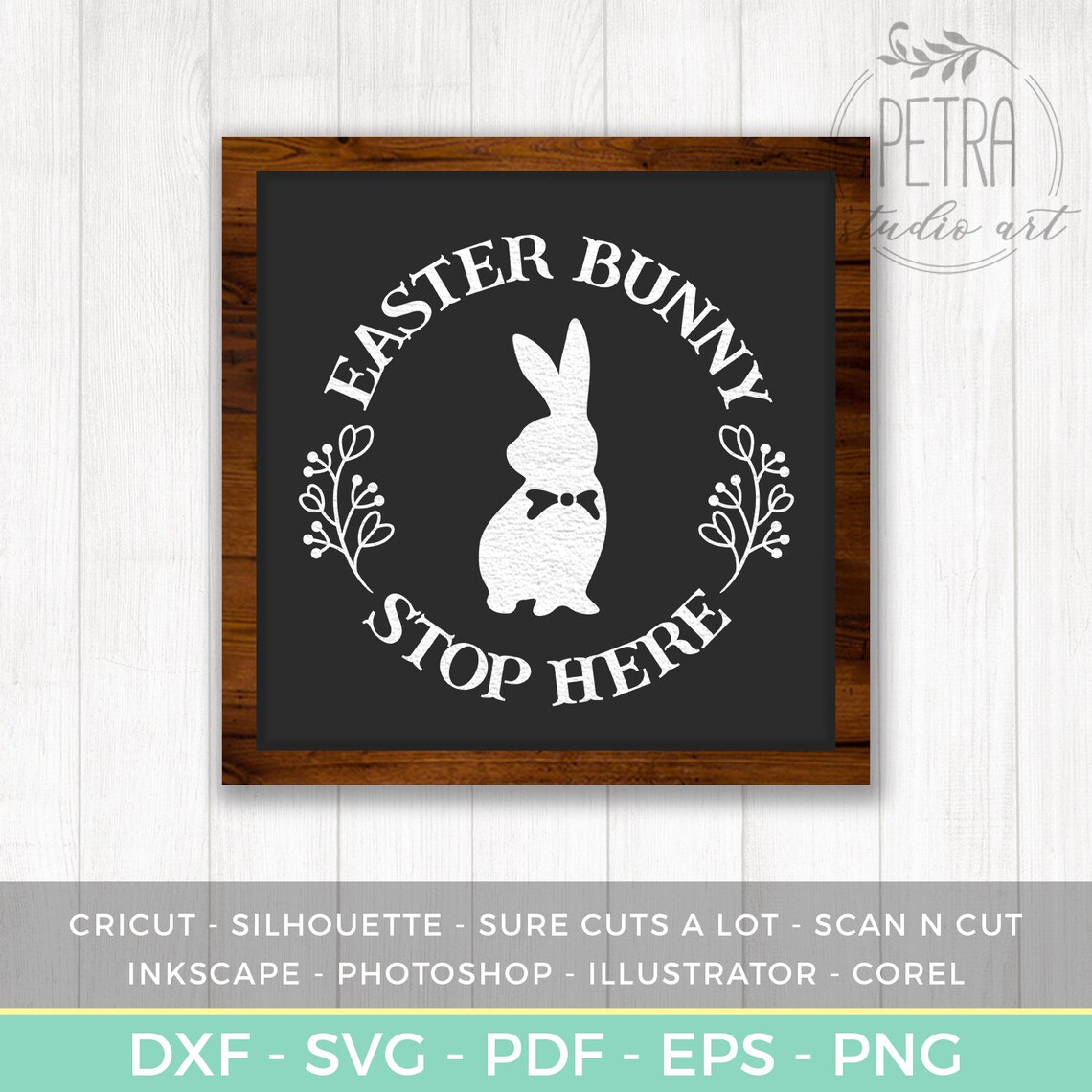 Easter Bunny Stop Here Sign SVG Cut File. With Easter Bunny Wearing Bow ...