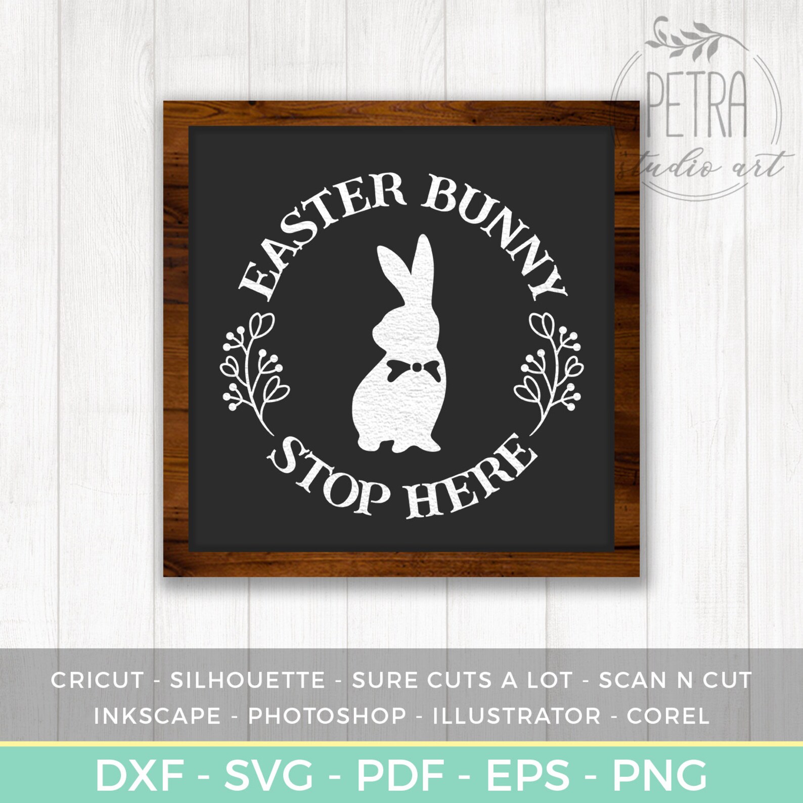 Easter Bunny Stop Here Sign SVG Cut File. With Easter Bunny Wearing Bow ...