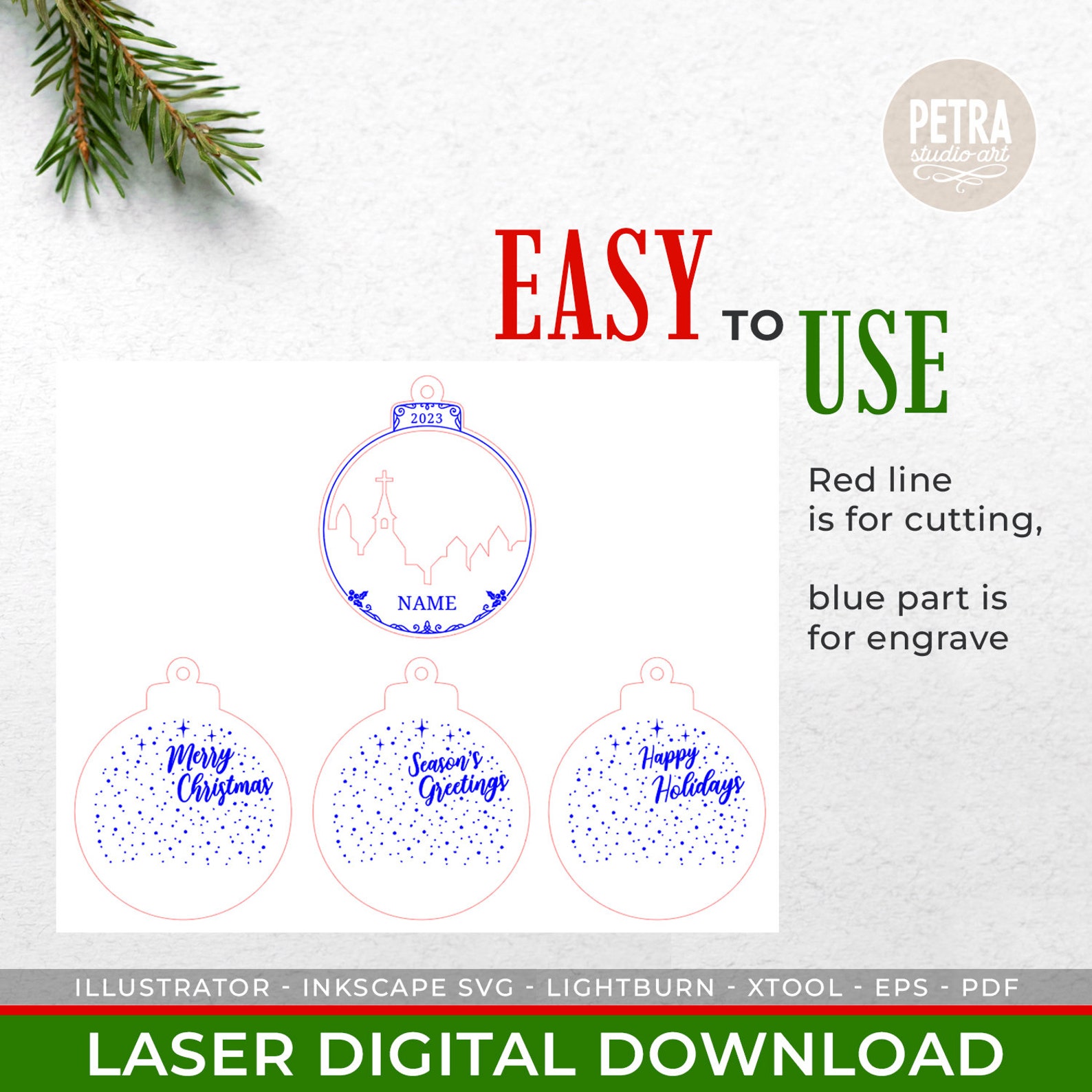 Classic Christmas Ornament Laser Files. Three Designs With Custom Text ...