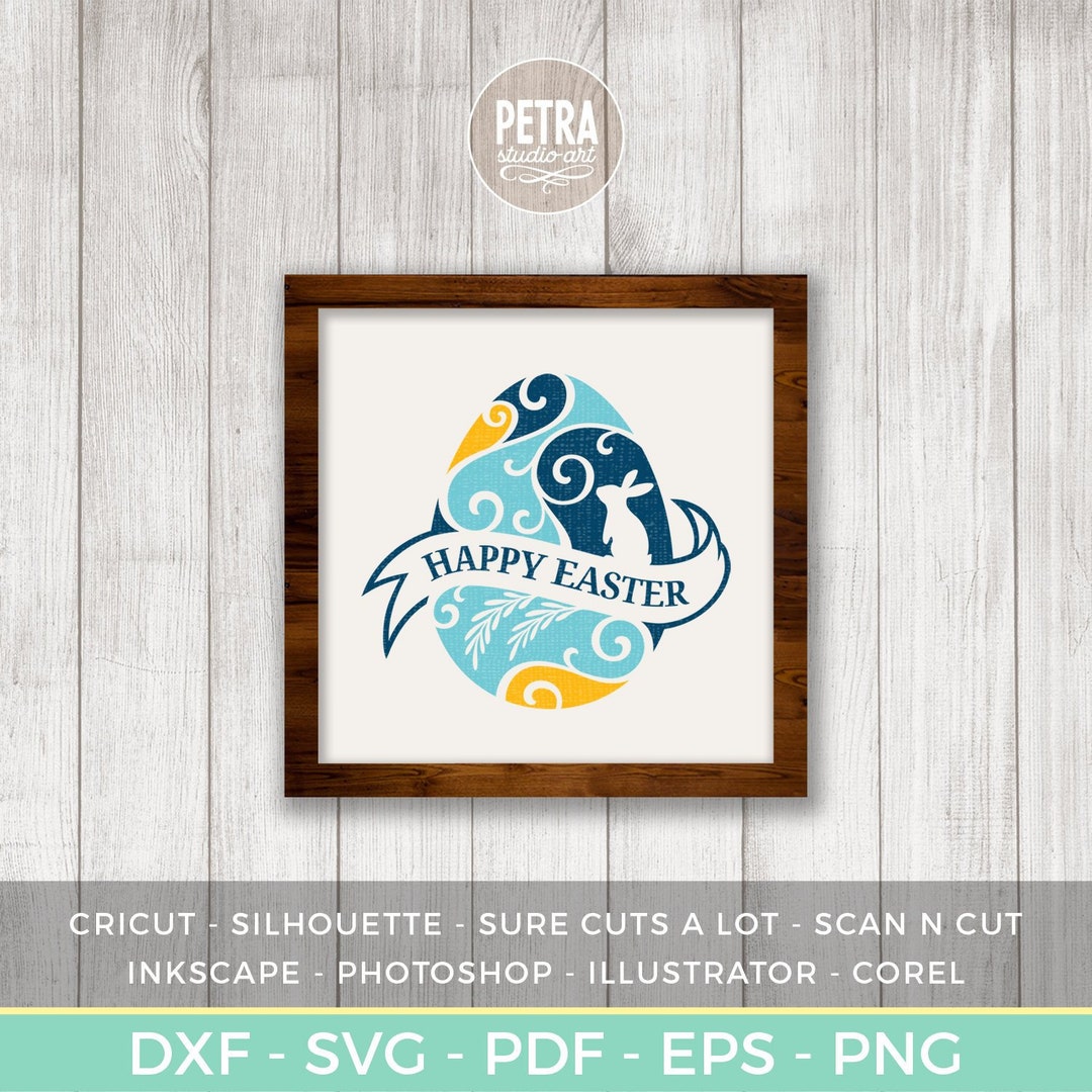Happy Easter SVG Cut File. Easter Sign With Easter Egg Shape and Bunny ...