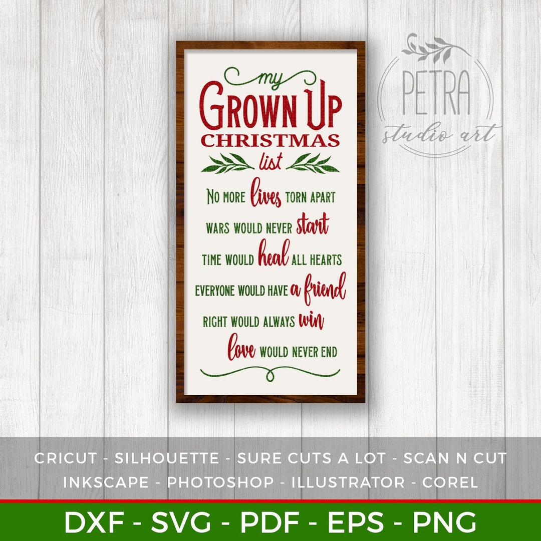 My Grown up Christmas List SVG Cut File for Rustic Christmas Home Decor ...
