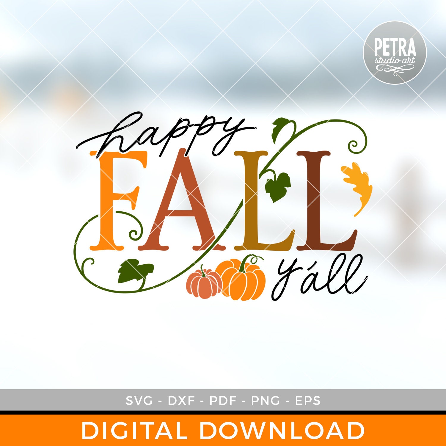 Happy Fall Y'all Landscape Sign With Pumpkin Vines and Autumn Leaves ...