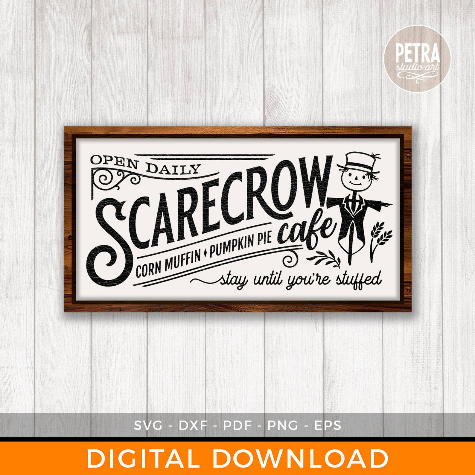 Scarecrow Cafe Sign SVG Cut File. Great for Halloween Sign and Modern ...