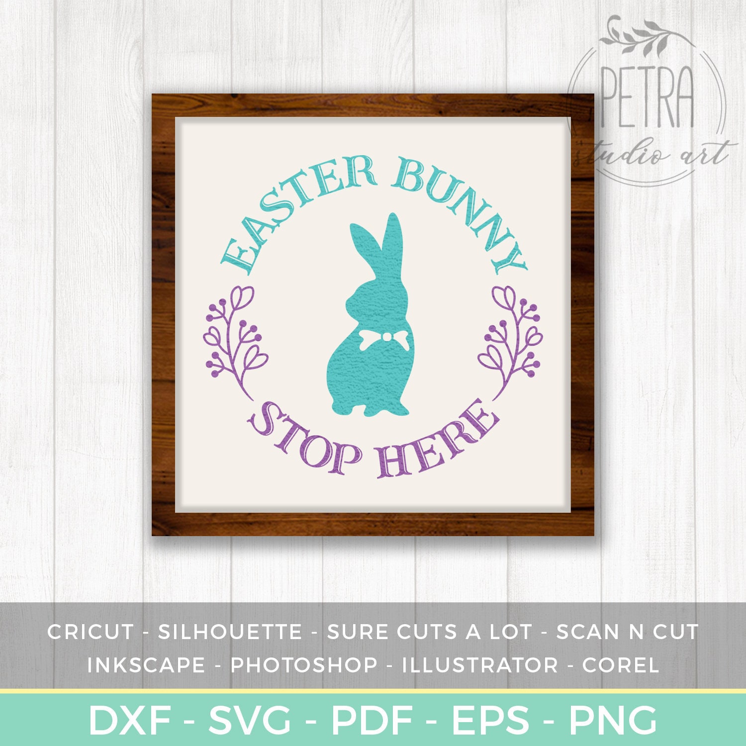 Easter Bunny Stop Here Sign SVG Cut File. With Easter Bunny Wearing Bow ...