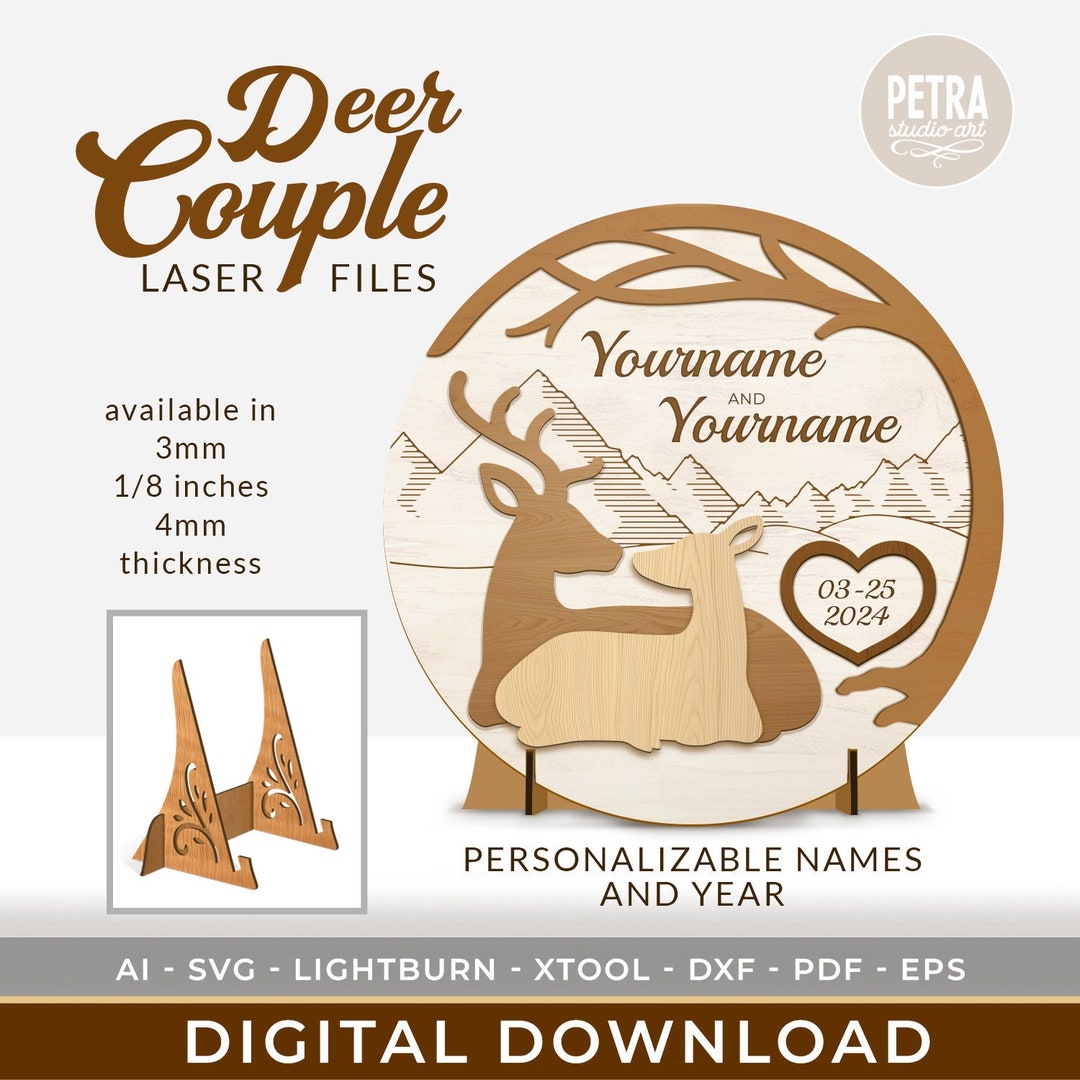 Deer Couple Digital Laser Cut Files for Valentine, Wedding or ...