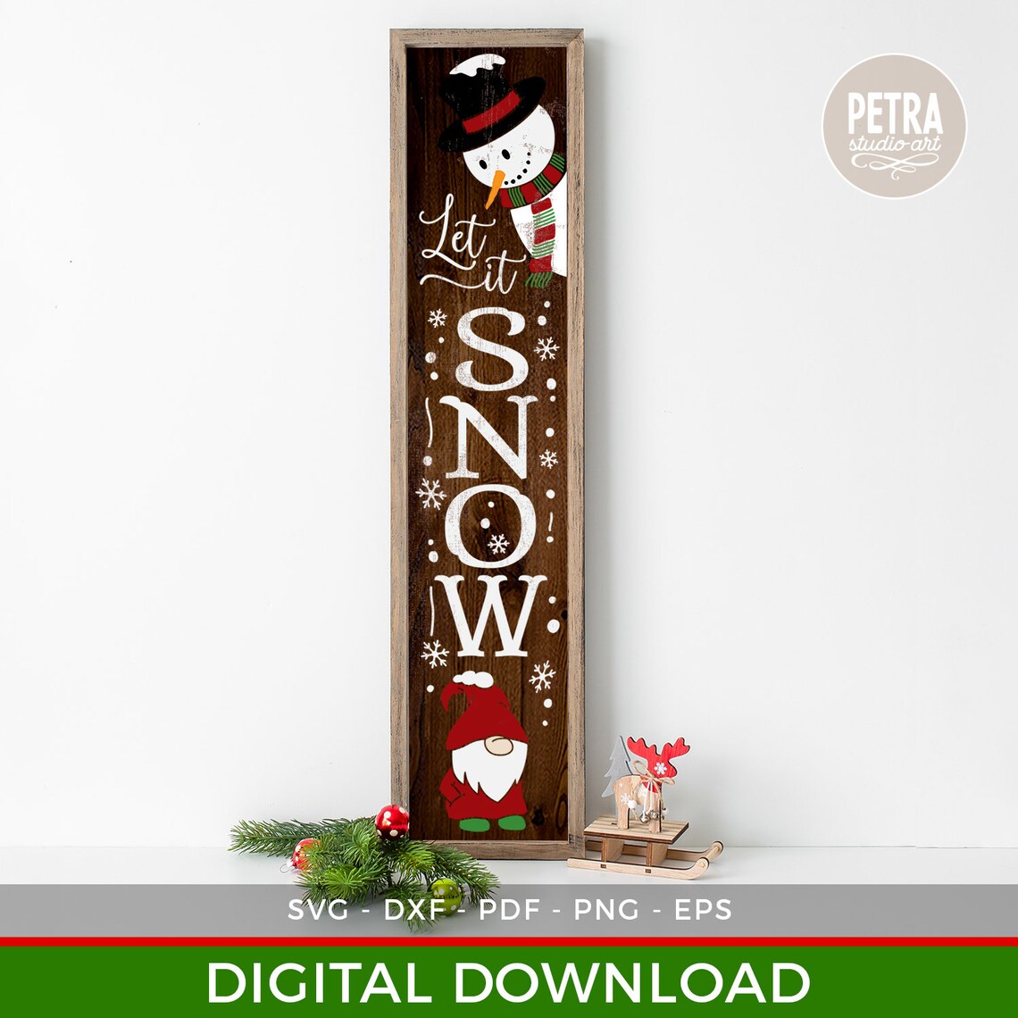 Let It Snow Vertical Christmas SVG With Snowman. Great for Crafting ...