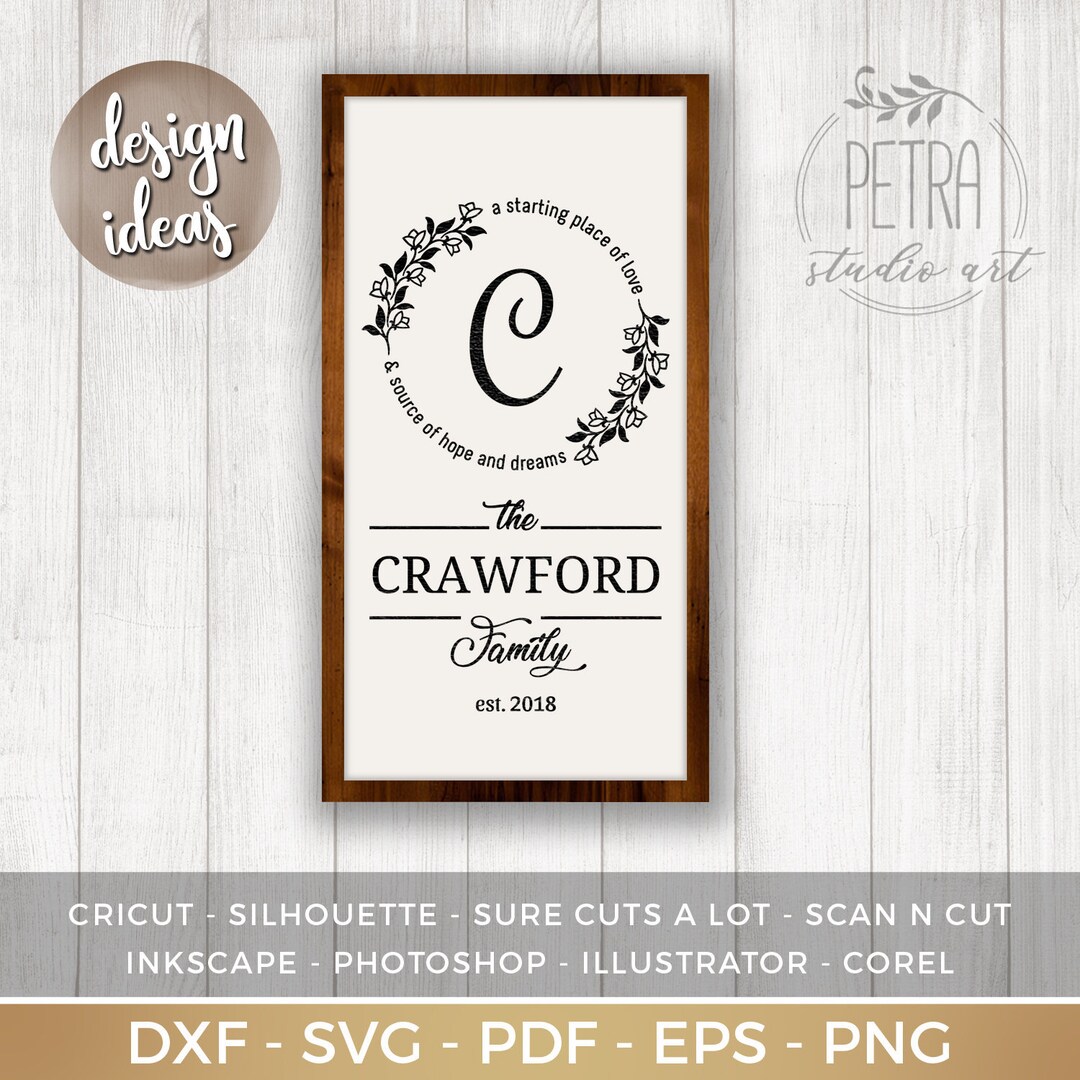 Family Last Name Letter With Spring Wreath SVG for Modern Rustic Home ...