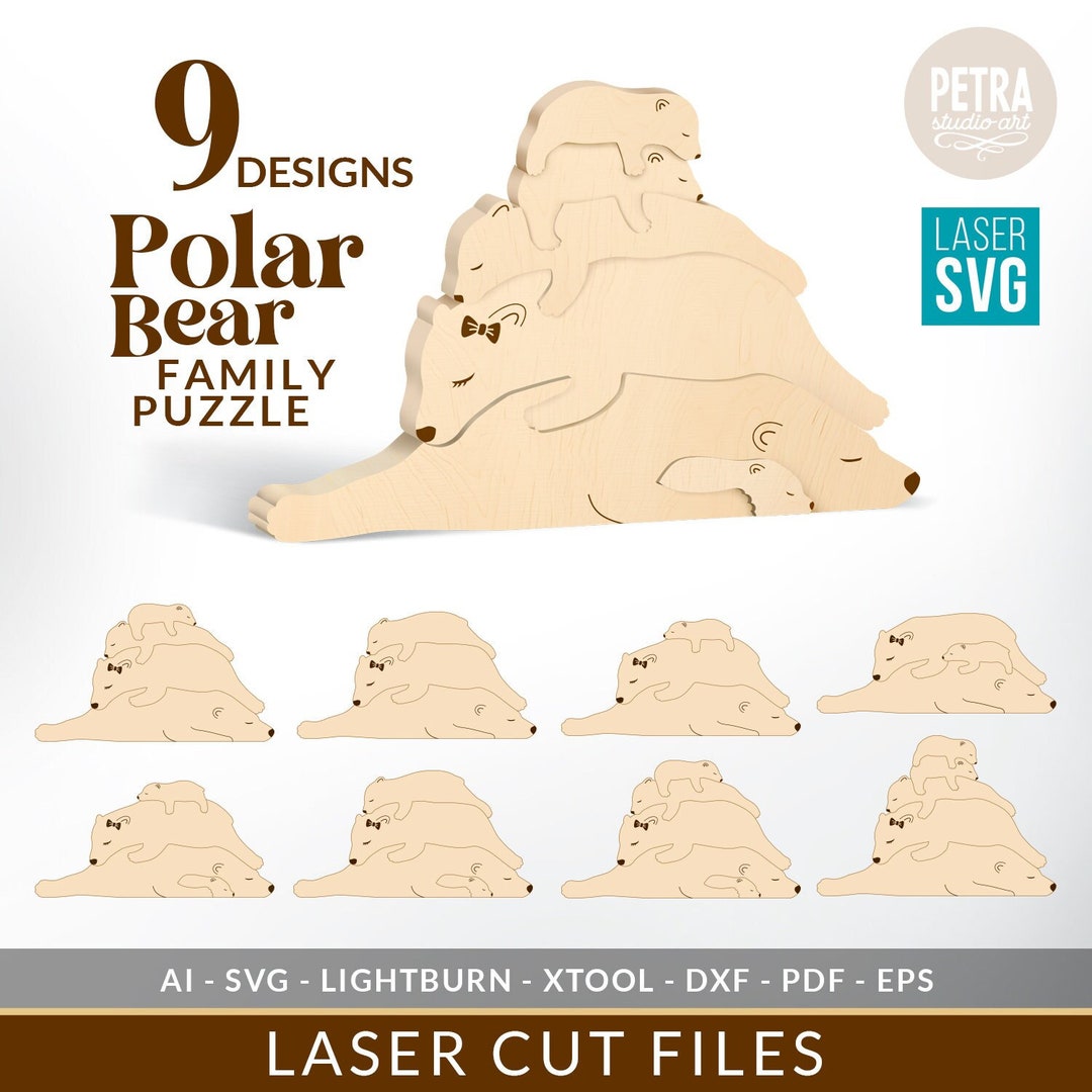 Polar Bear Family Puzzle Laser Cut Files Bundle. With Personalizable ...