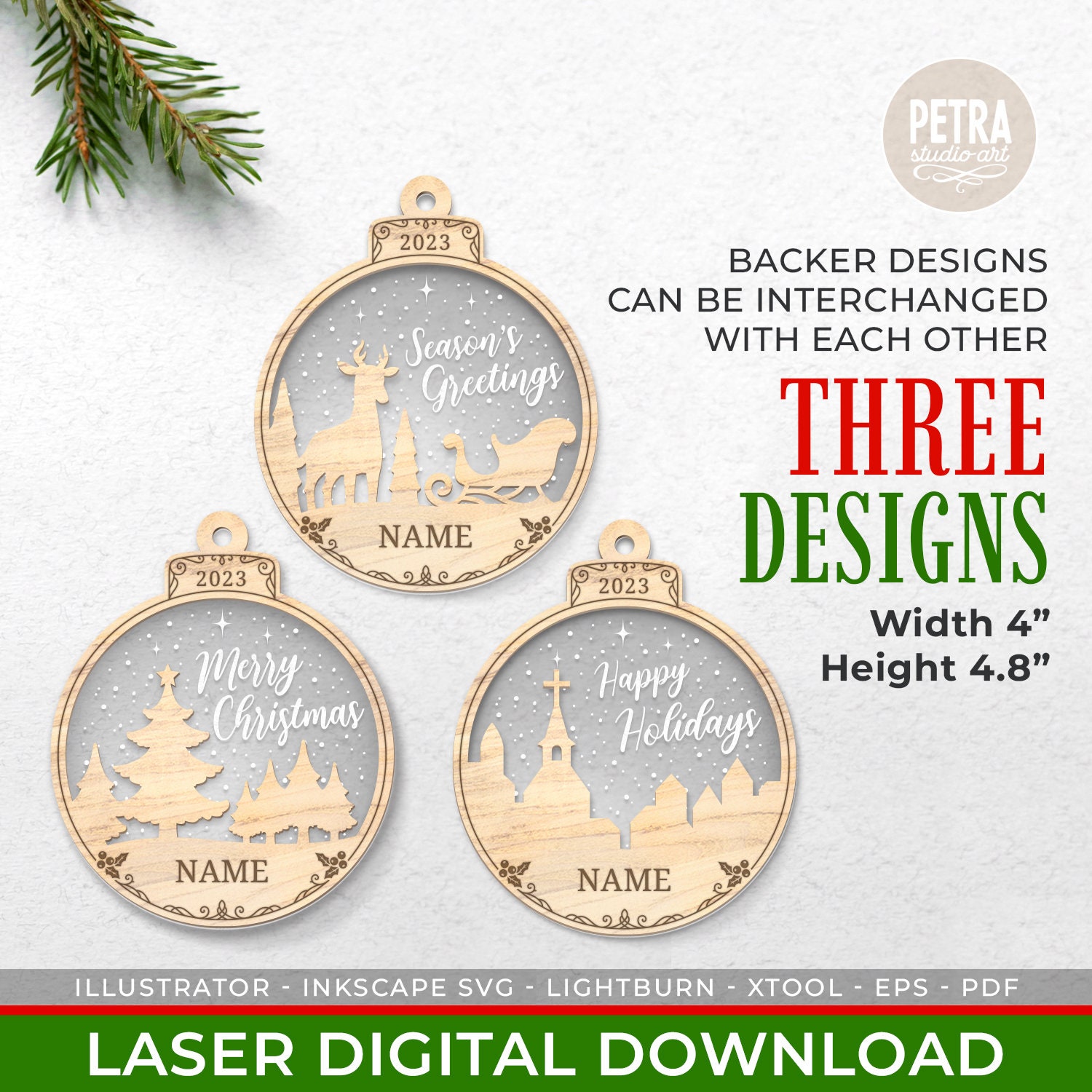 Classic Christmas Ornament Laser Files. Three Designs With Custom Text ...