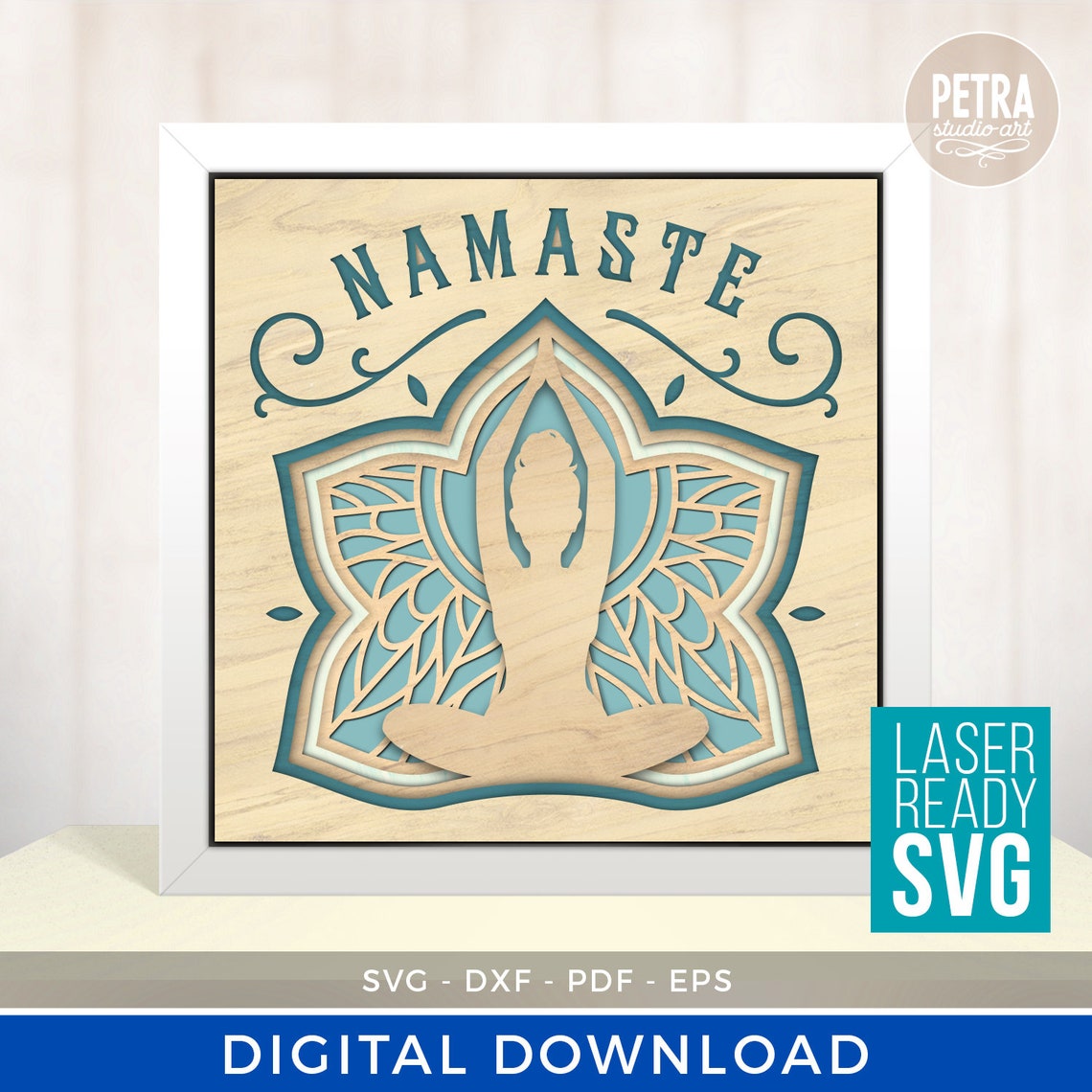 3D Namaste Yoga Woman Shadow Box Paper Layer Custom Template - Etsy