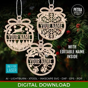 Christmas Ornament With Editable Files. Personalizable Three Designs ...