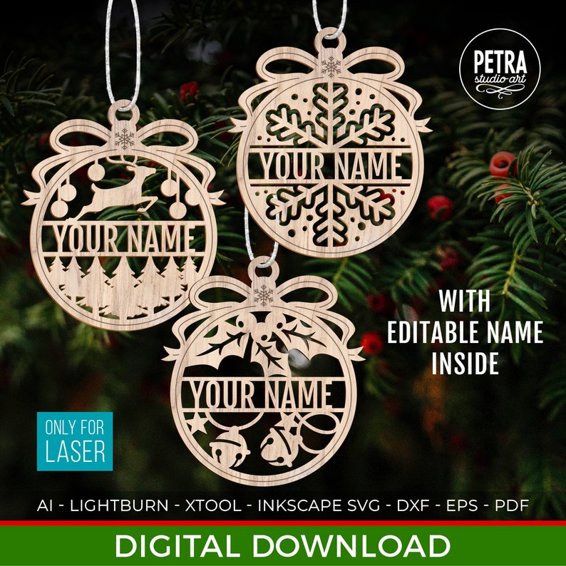 Christmas Ornament With Editable Files. Personalizable Three - Etsy