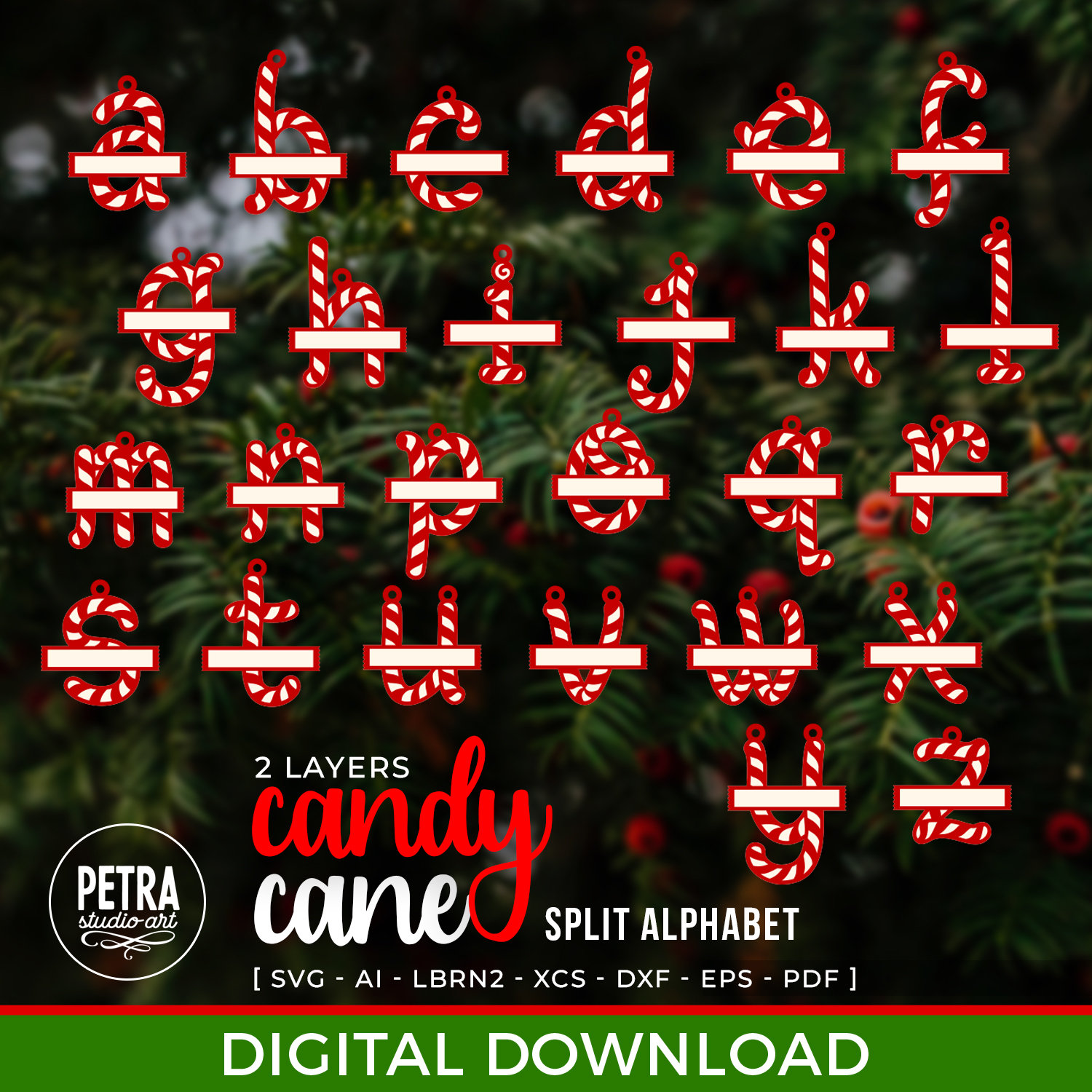 Candy Cane Split Alphabet Christmas Ornament SVG. 26 Letters - Etsy