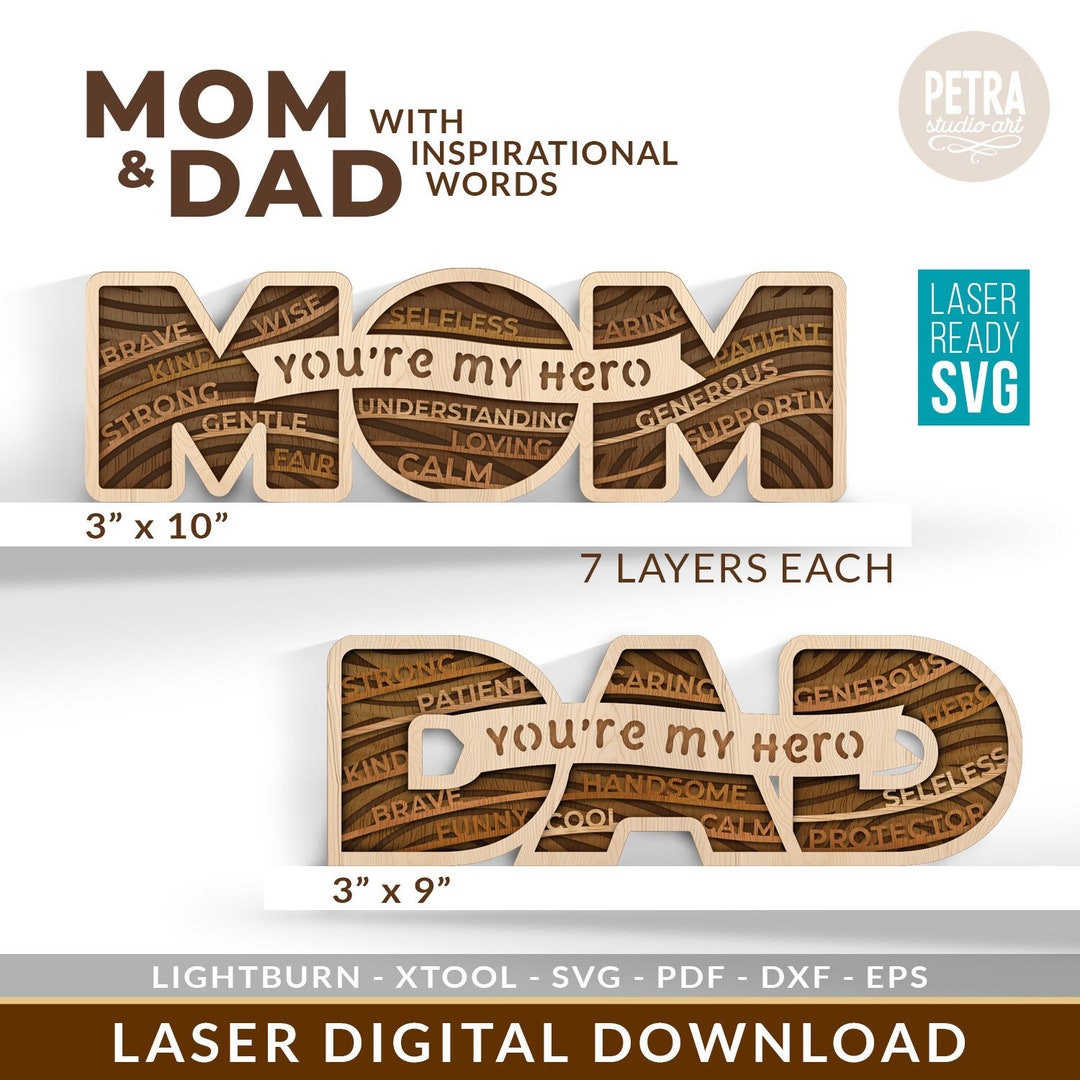 MOM DAD Laser Cut Files With Inspirational Words for Father's Day and ...