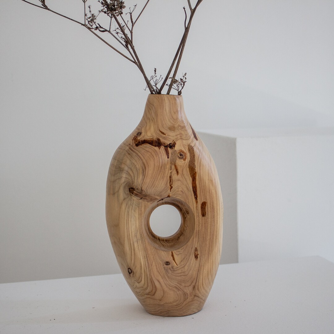 Cypress Wood Vase: Large Contemporary Nordic Decor (dried Flowers) - Etsy