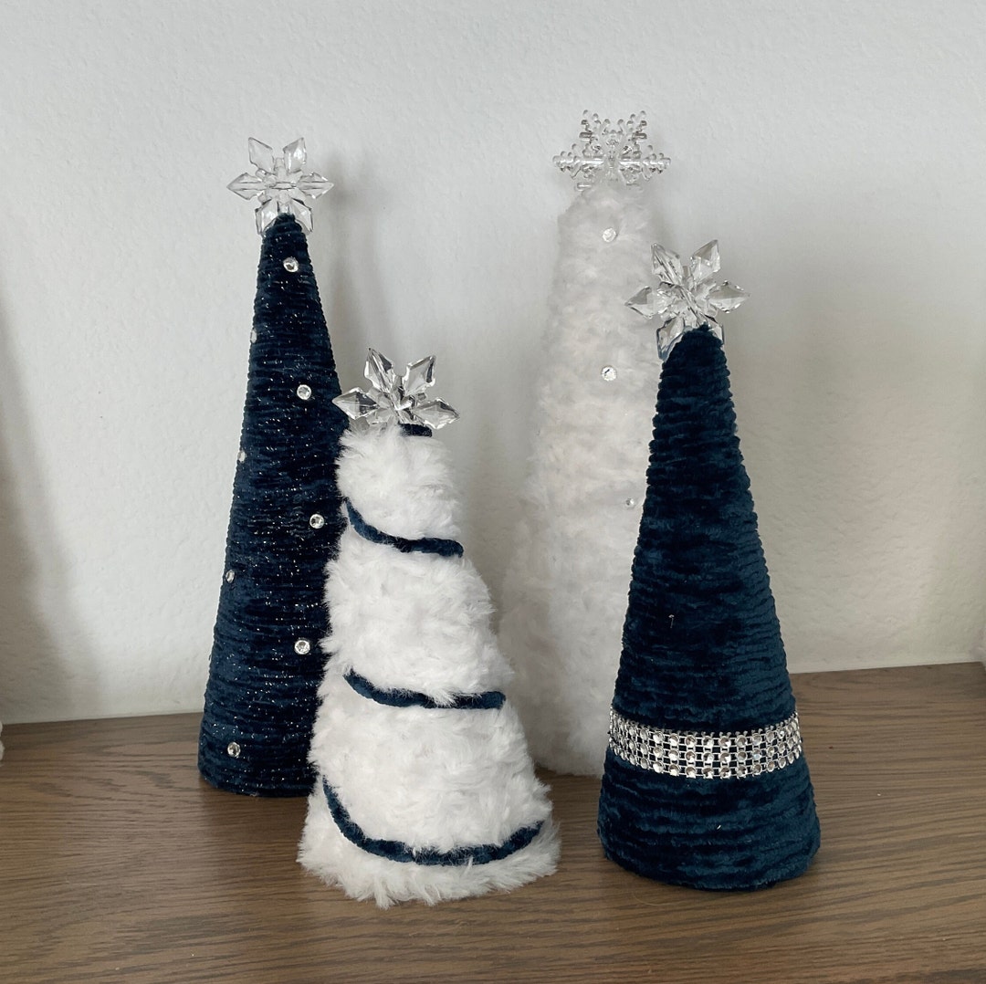 Blue Yarn Trees, Yarn Trees, Blue and White Yarn Trees, Yarn Christmas ...
