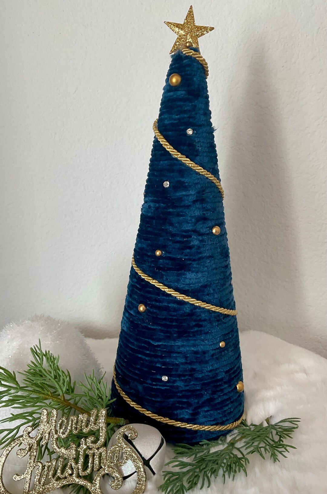 Navy Blue Yarn Tree, Navy and Gold Tree, Yarn Tree, Elegant Christmas ...