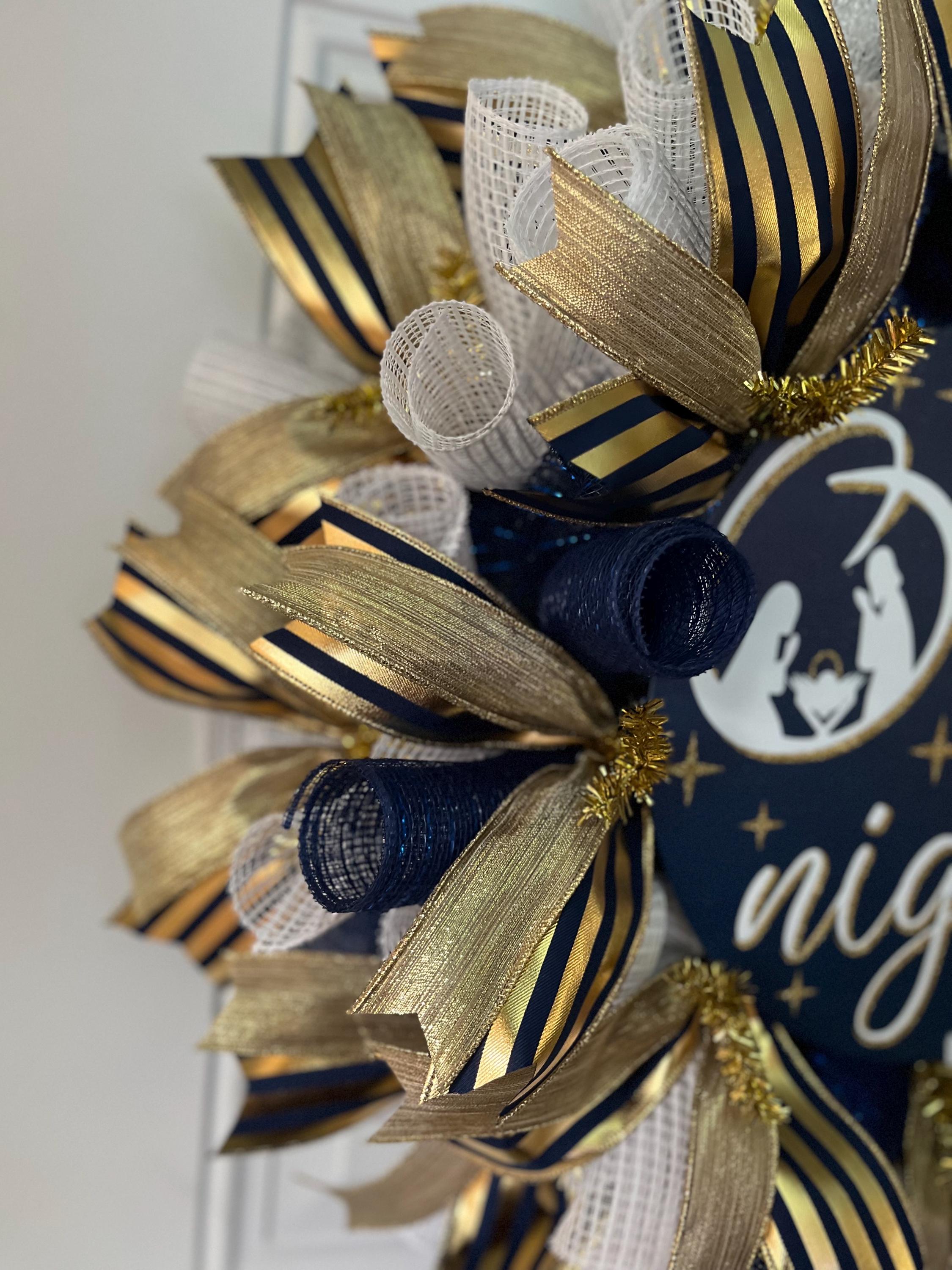 O Holy Night Christmas Wreath: Nativity Scene, Blue & Gold Decor - Etsy