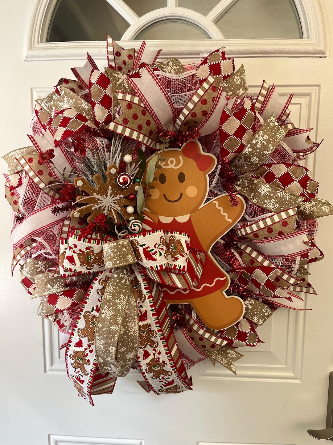 Handcrafted Gingerbread Girl Christmas Wreath - Festive Holiday Door ...