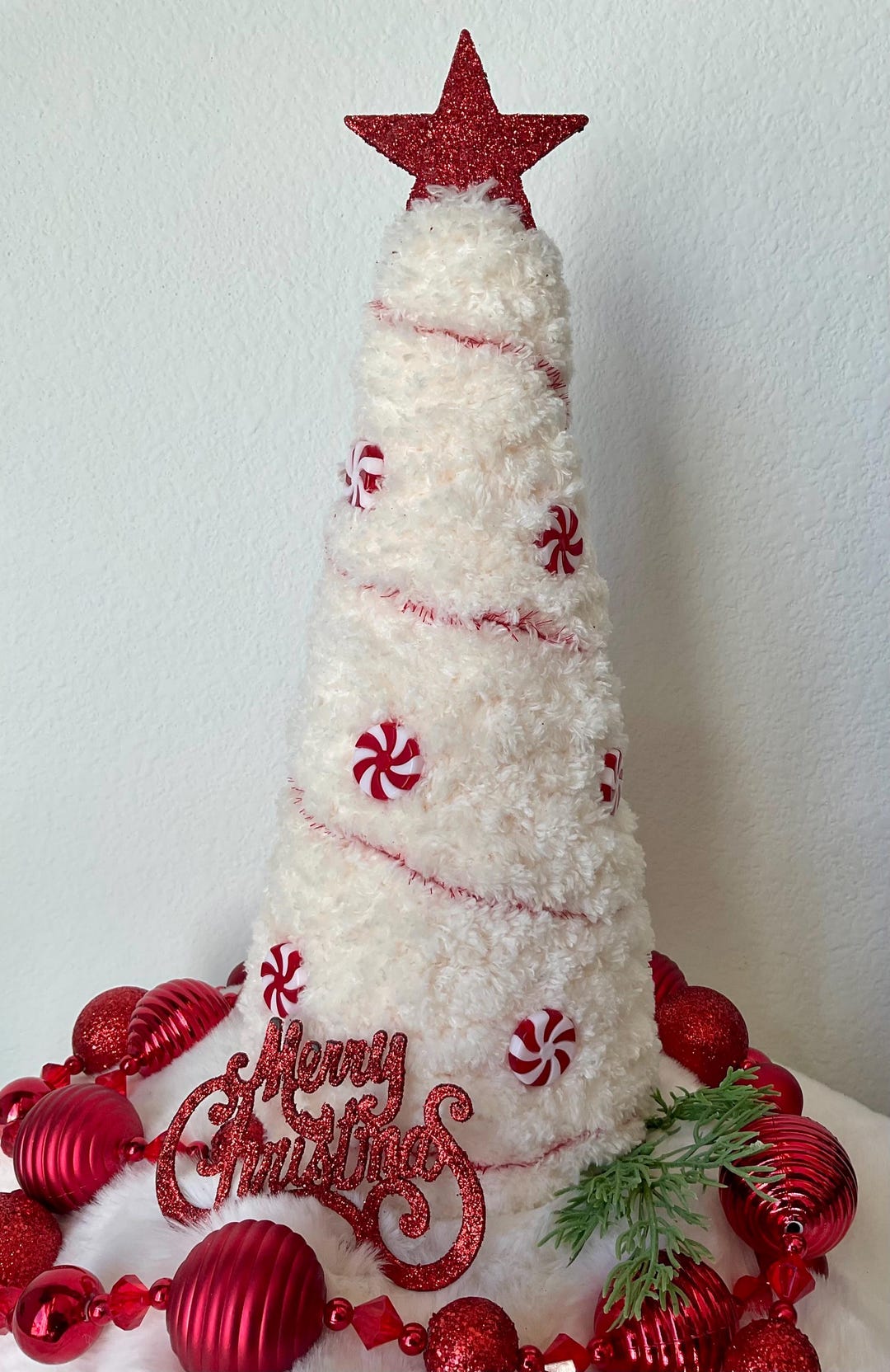 Furry Yarn Christmas Tree: Peppermint Candyland Decor - Etsy