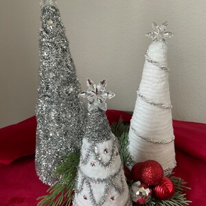 Silver and White Trees, Yarn Trees, Christmas Decor Trees, Tinsel Trees ...
