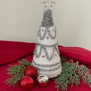 Silver and White Trees, Yarn Trees, Christmas Decor Trees, Tinsel Trees ...