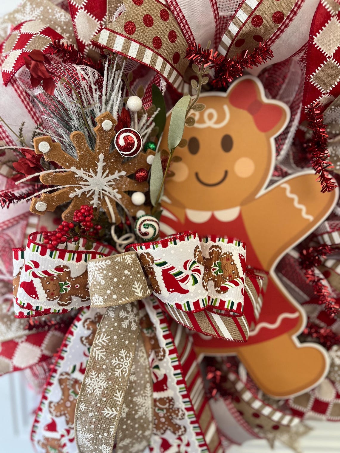 Handcrafted Gingerbread Girl Christmas Wreath - Festive Holiday Door ...