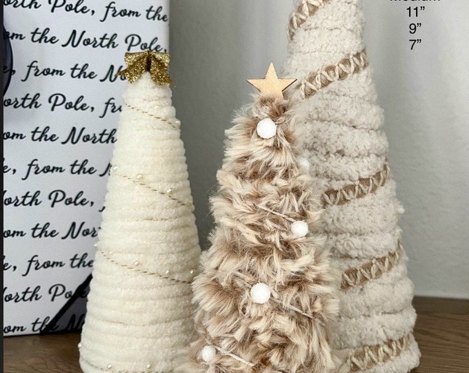 Medium Yarn Christmas Tree Set: Handmade Faux Fur Farmhouse Decor - Etsy