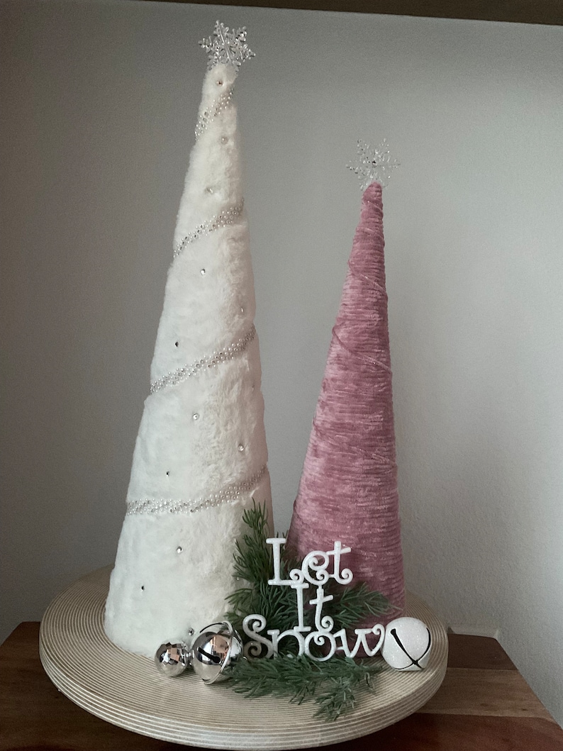 Handmade Christmas Tree Set, White Fur and Pink Velvet Tree, Elegant ...