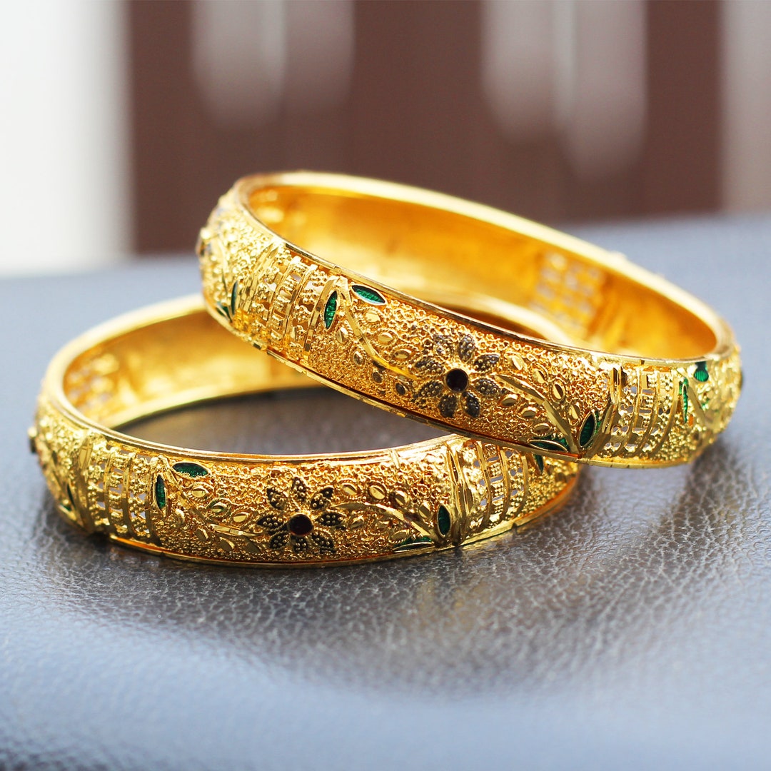 Traditional Meenakari Floral Pattern 24 K Gold Plated Bangle Bracelet ...