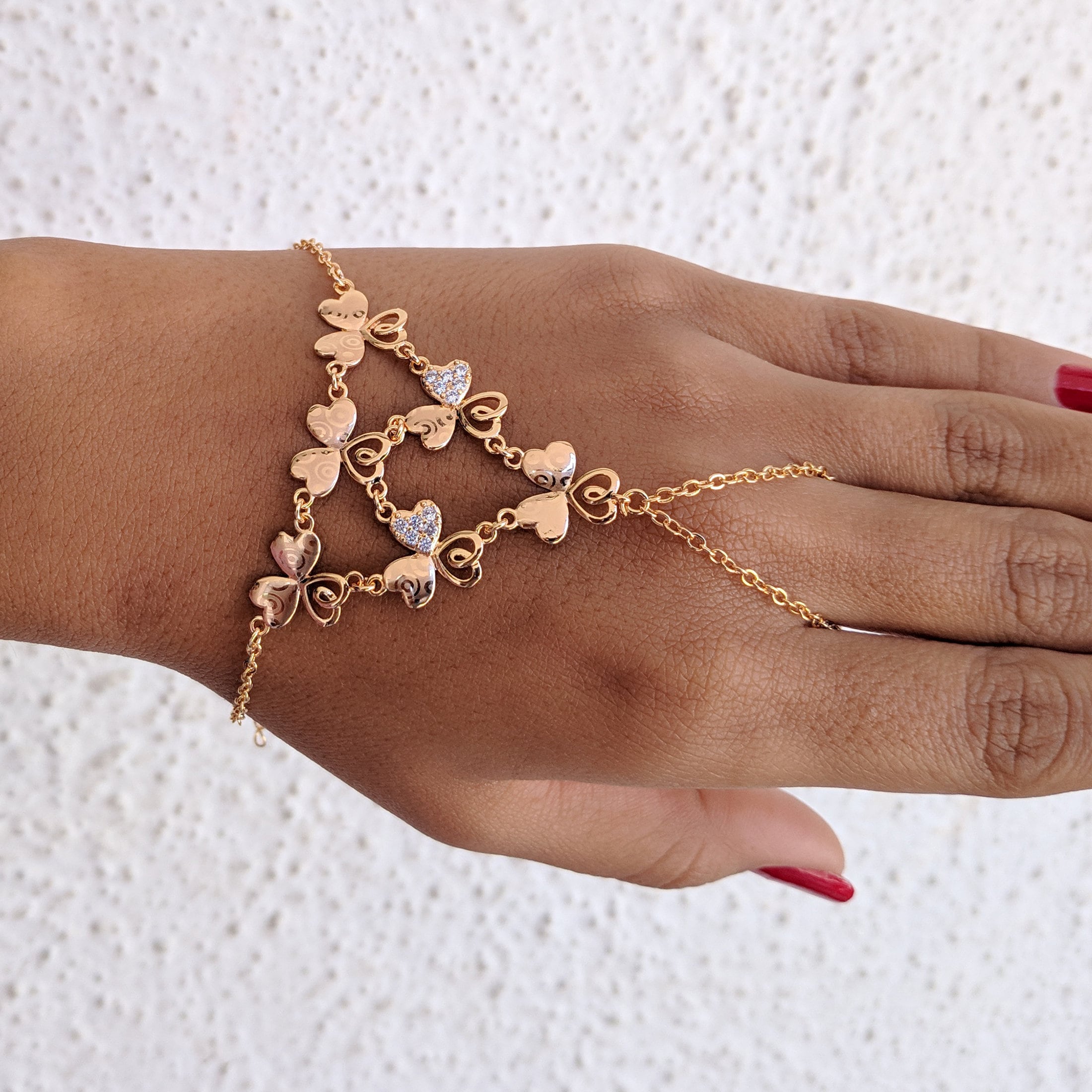 Traditional Rose Gold Heart Shaped Panja & Bracelet Set - Etsy