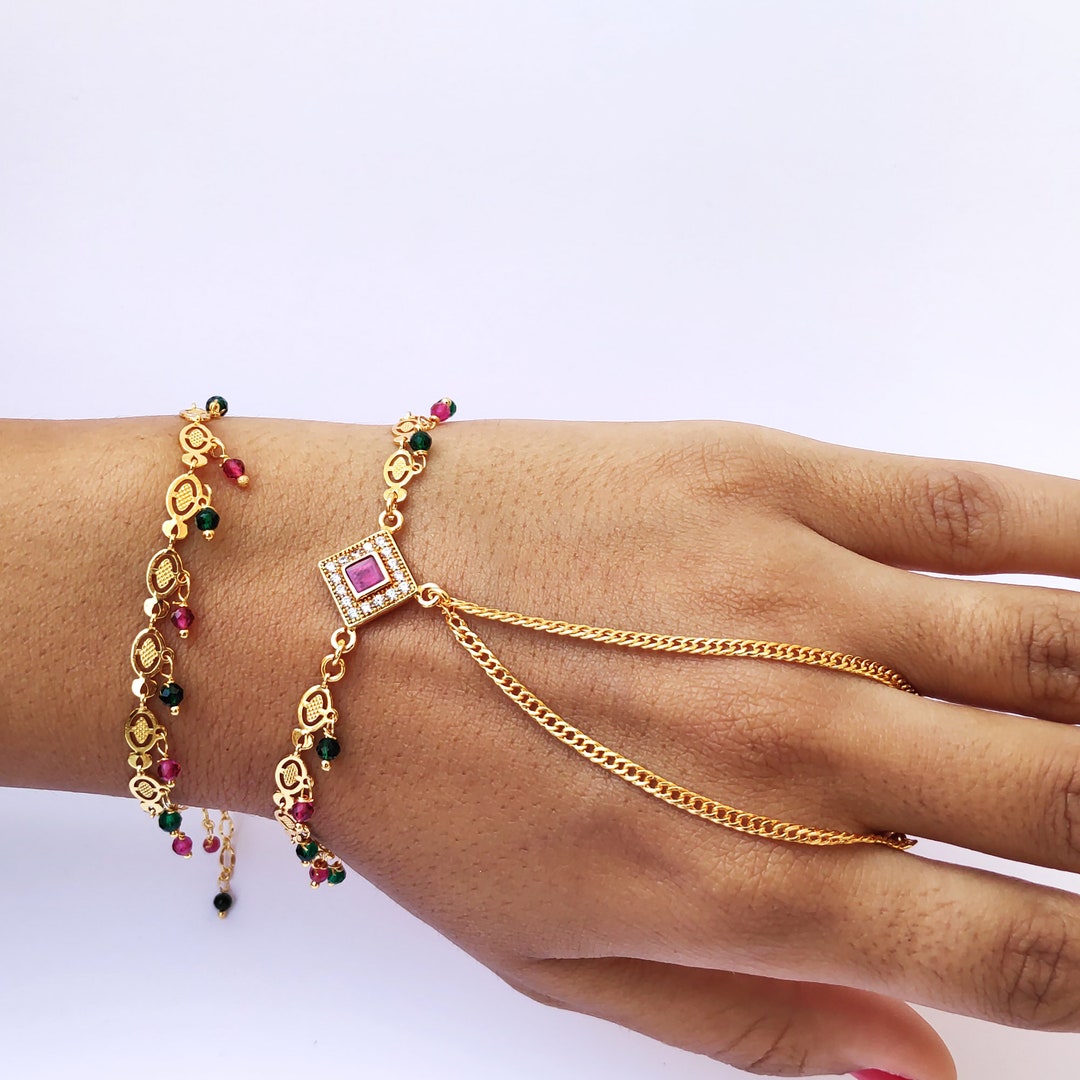 Traditional Square Shaped Panja Bracelet Set With Beautiful Pink and ...