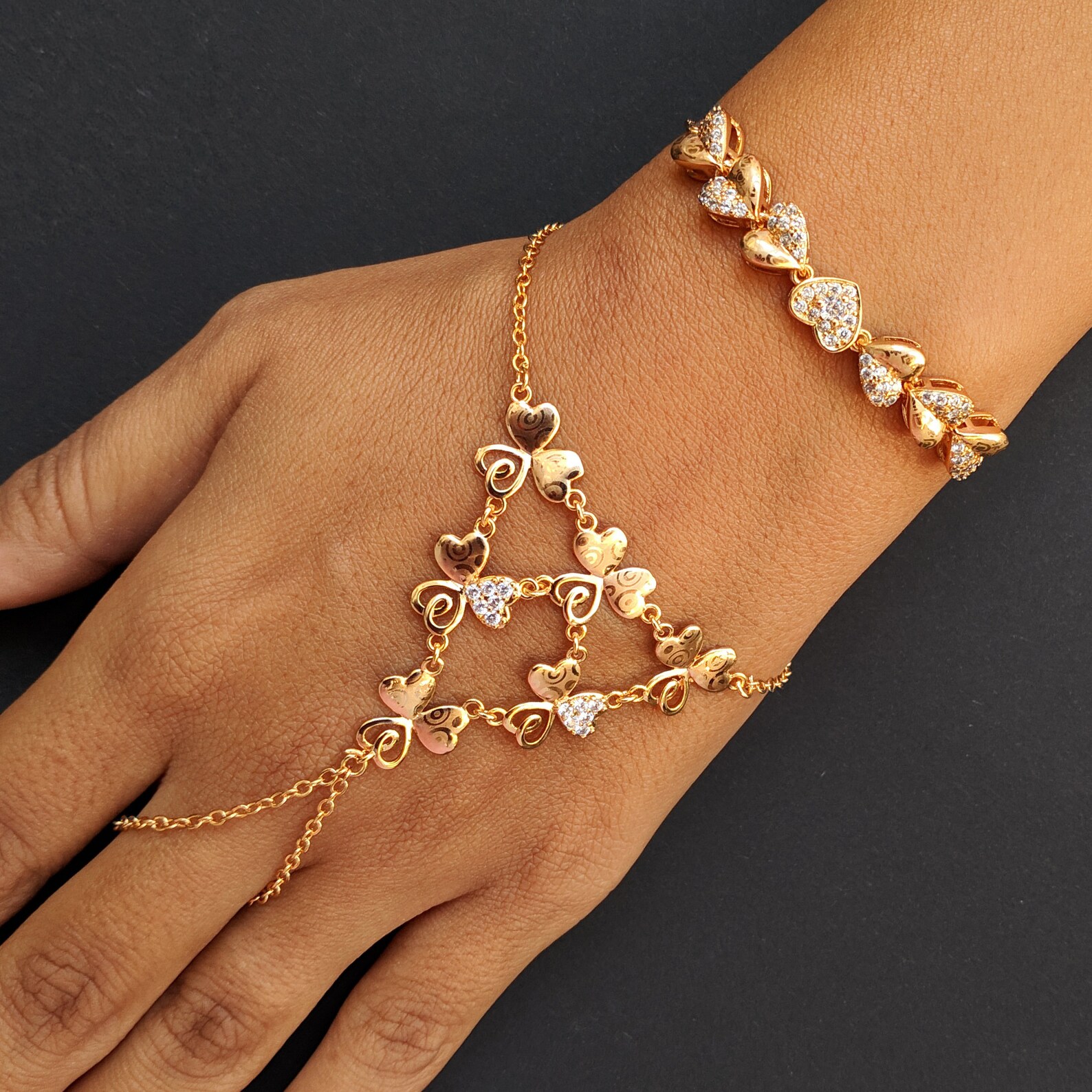 Traditional Rose Gold Heart Shaped Panja & Bracelet Set - Etsy