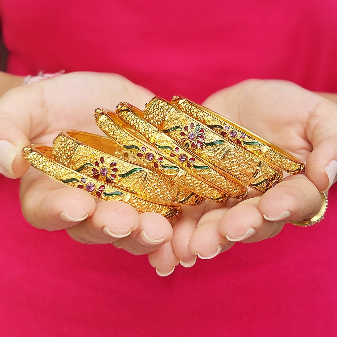 Traditional Multi Color Meenakari Floral Pattern 24 K Gold Plated 6 ...
