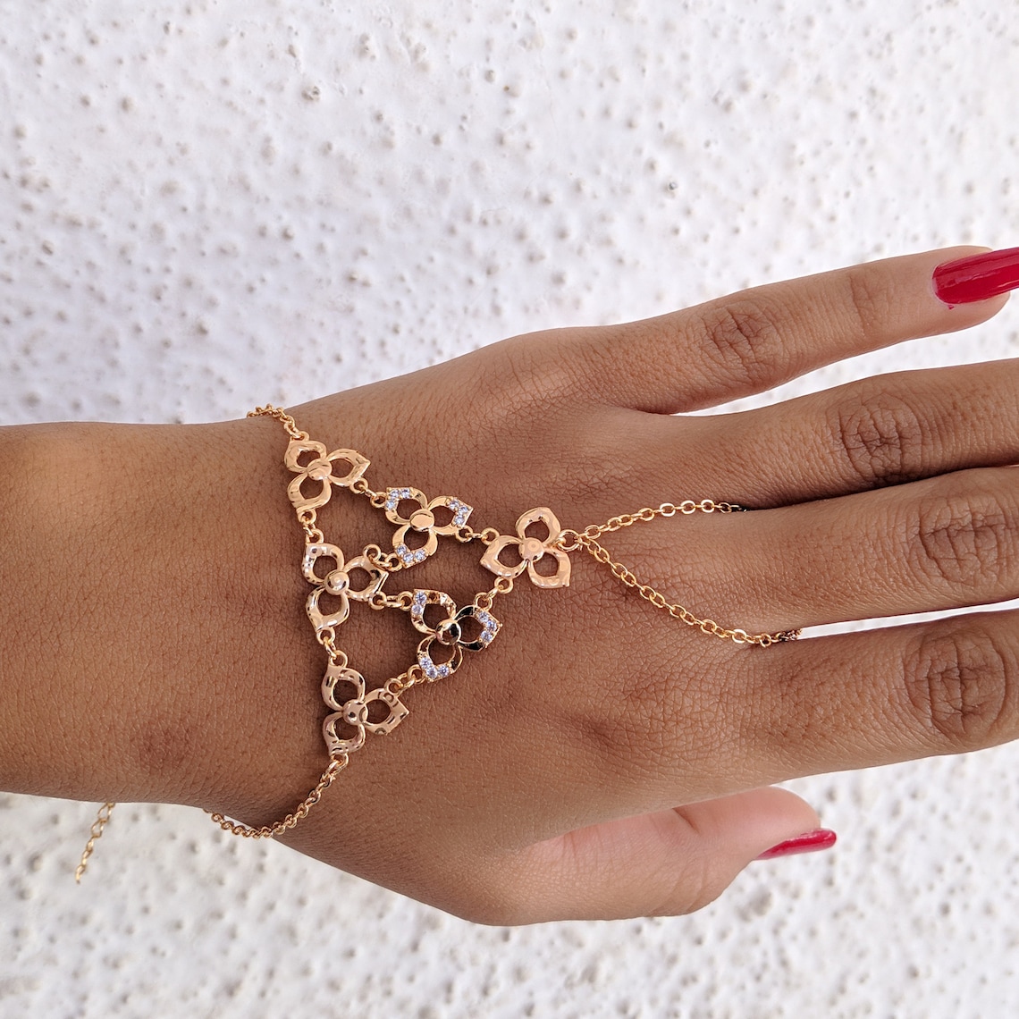 Traditional Rose Gold Flower Shaped Panja & Bracelet Set - Etsy