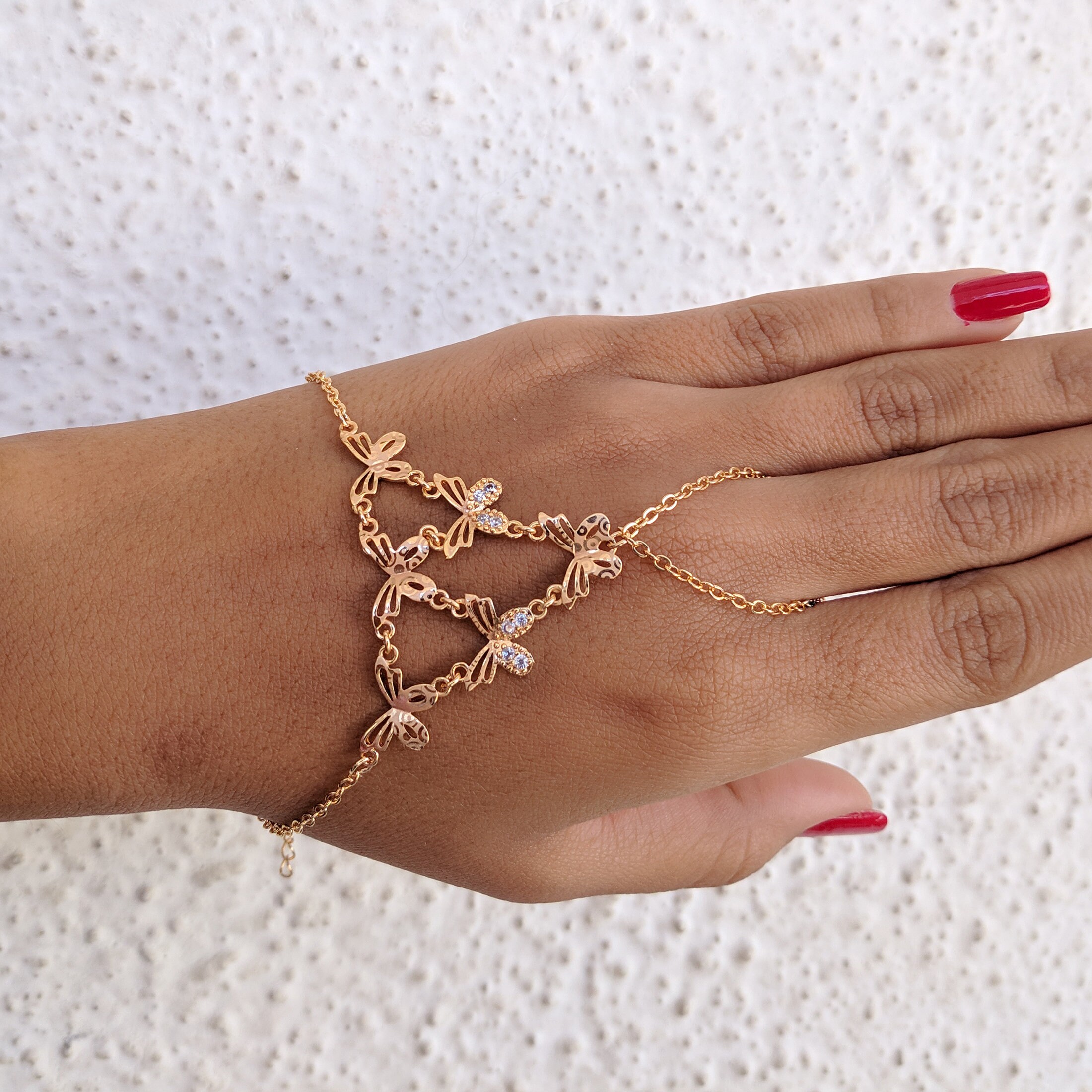 Traditional Rose Gold Butterfly Shaped Panja & Bracelet Set - Etsy