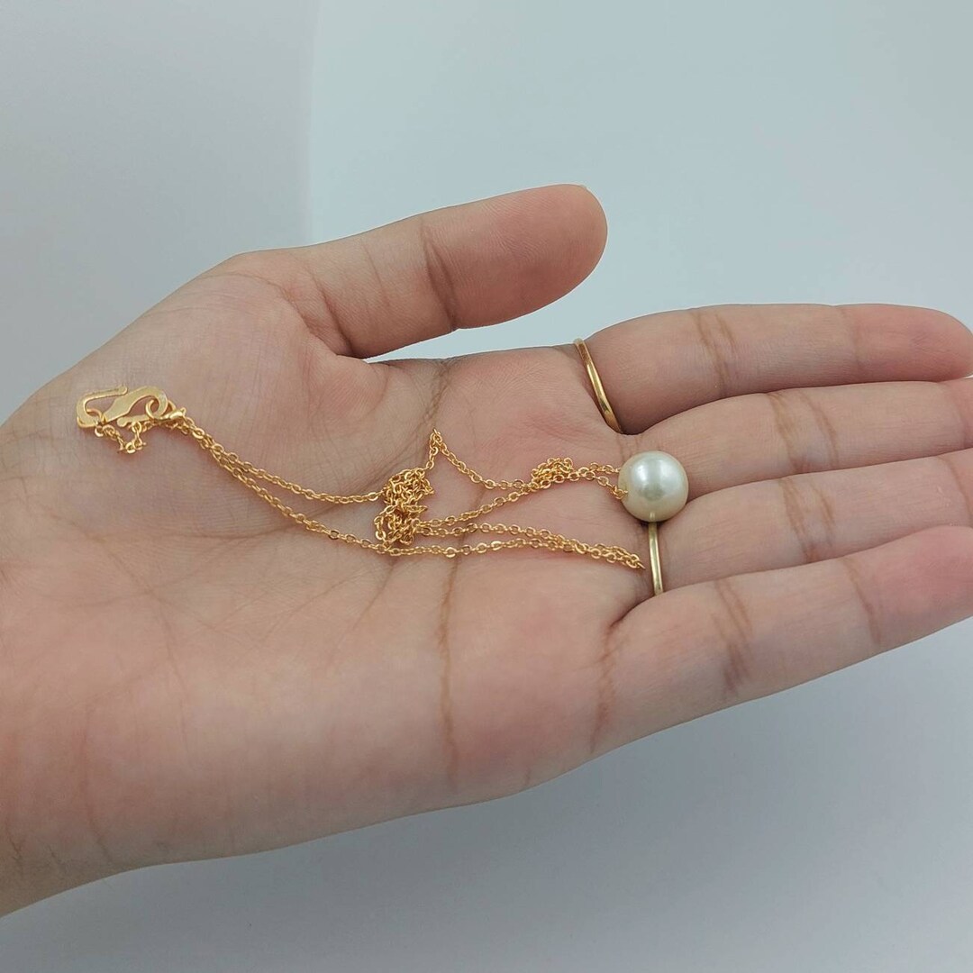 22K Gold Plated Simple Pearl Bead Chain Necklace - Etsy