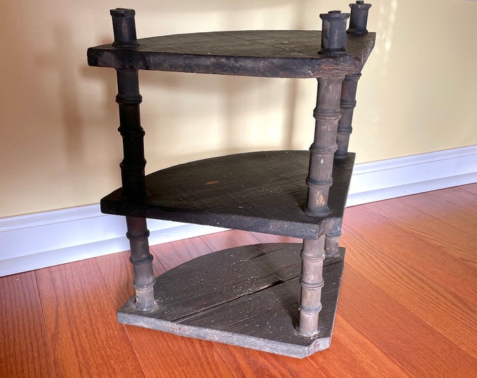 Antique Folk Art Hanging Spool Shelf, Tiered Shelf, Tramp Art Wood ...