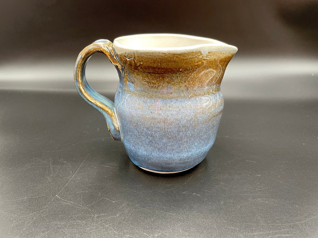 Handcrafted Pottery Cream Pitcher, Blue & Brown Glaze, Signed MJW - Etsy