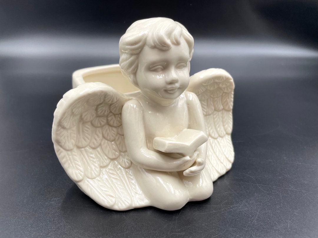 Angel Planter / Angel With Book Planter / Ivory Colored Ceramic Angel ...