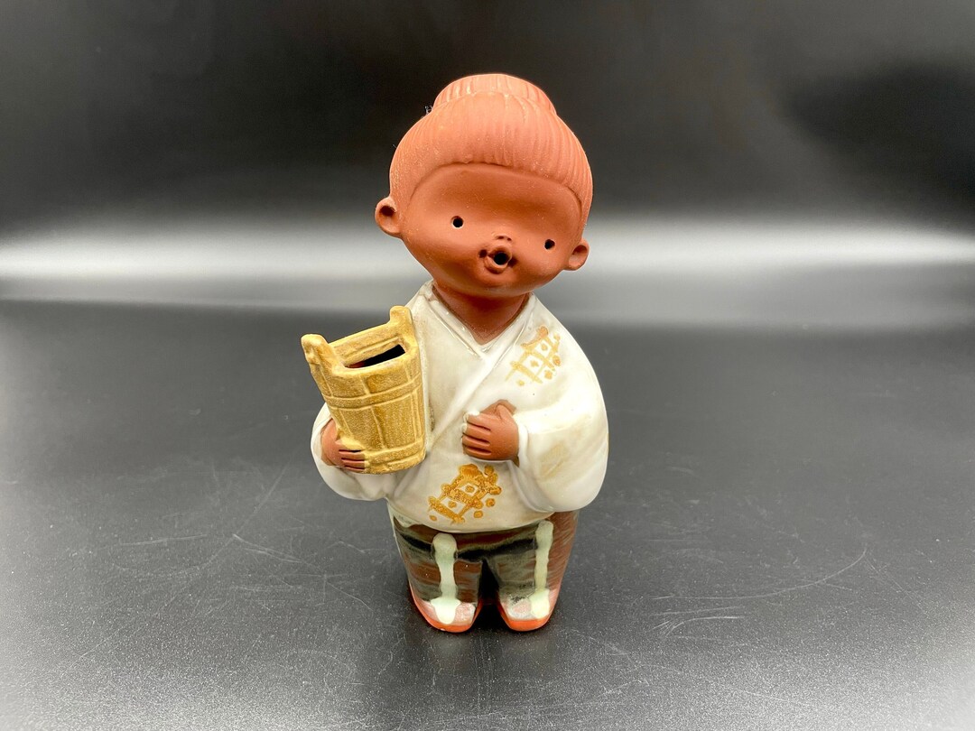 Japanese Redware Pottery Girl With Bucket by Seto / Midcentury Asian ...