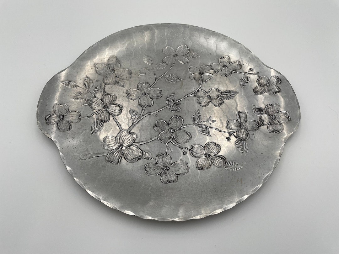 Wendell August Forge Hammered Aluminum Tray Featuring Dogwood Blossoms ...