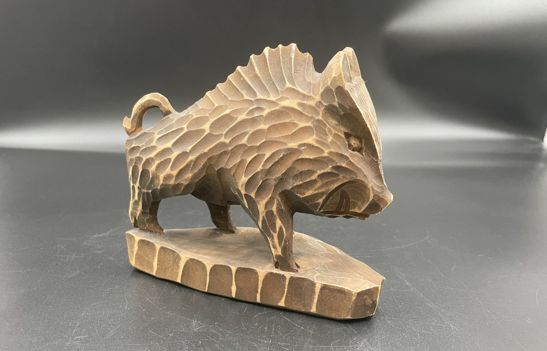 Razorback Figurine / Carved Wooden Warthog / Wild Boar Statue / Gift ...