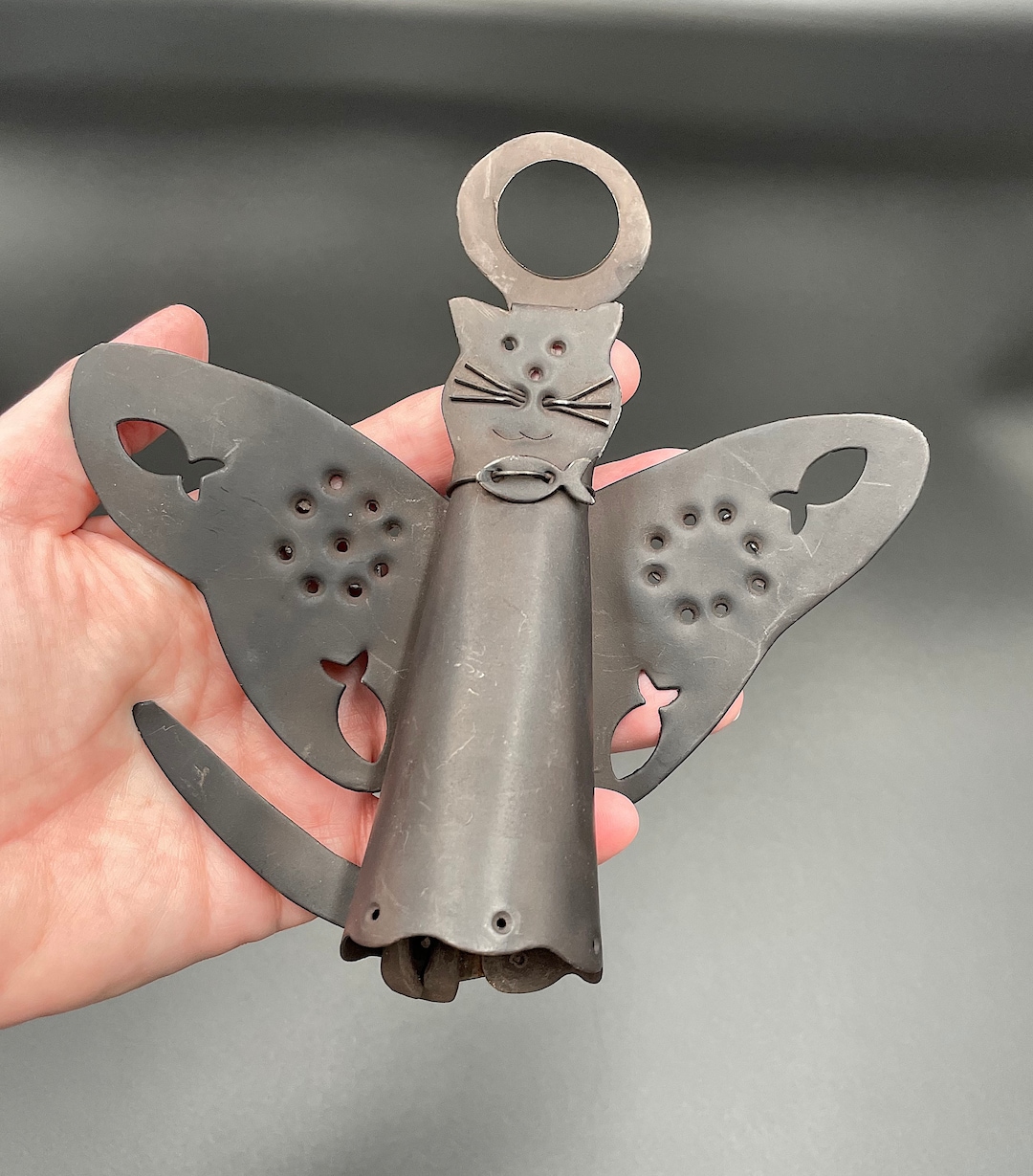 Metal Angel Kitty Bell / Garden Sculpture Angel Cat Wind Chime / Honor ...