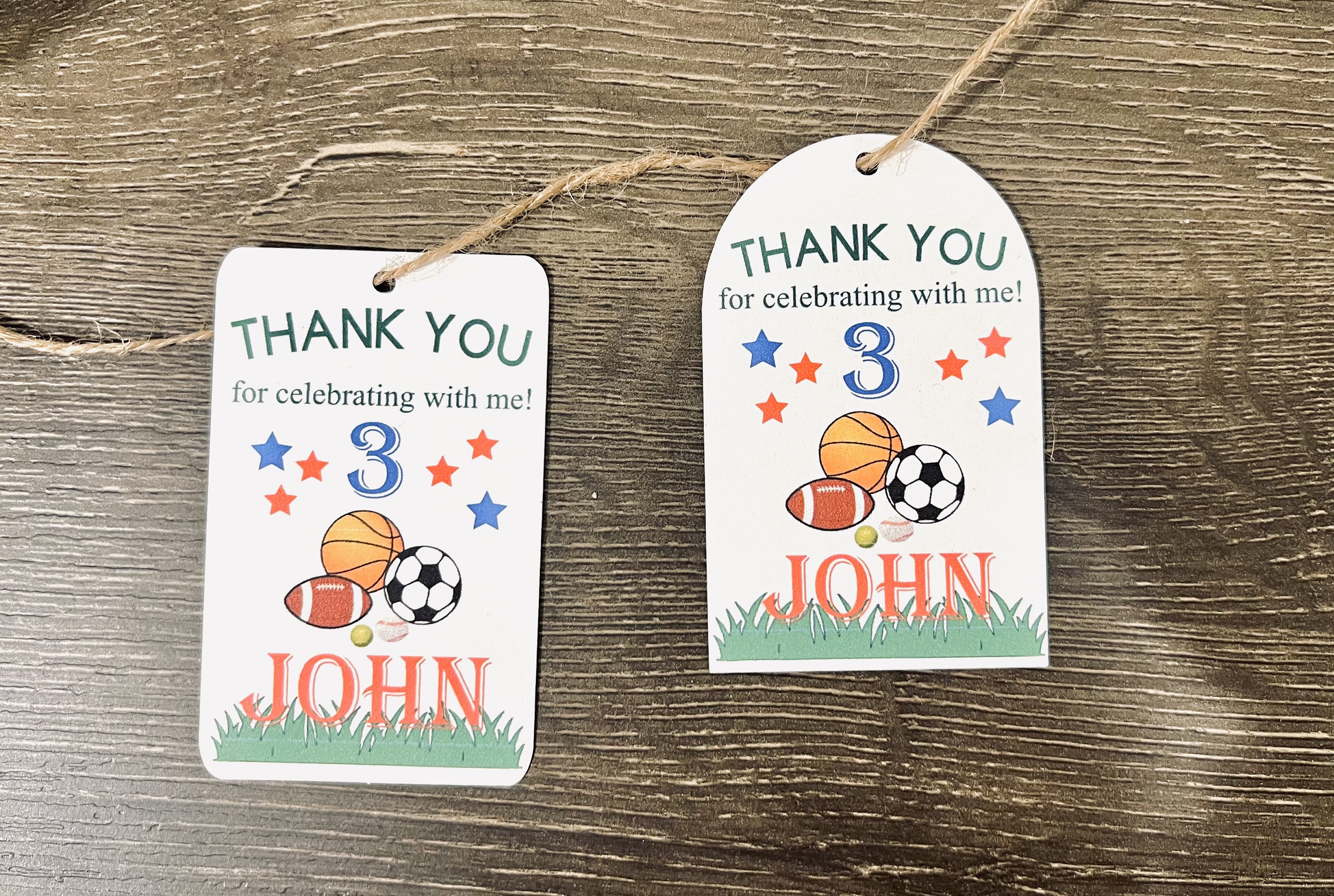 Kids Birthday THANK YOU Tags Birthday Favor Tags Sports - Etsy
