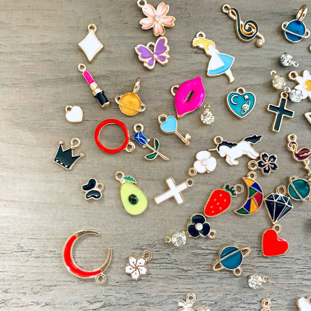 70pcs Enameled Colorful Assorted Charms, Cubic Charms, Bulk Charms ...